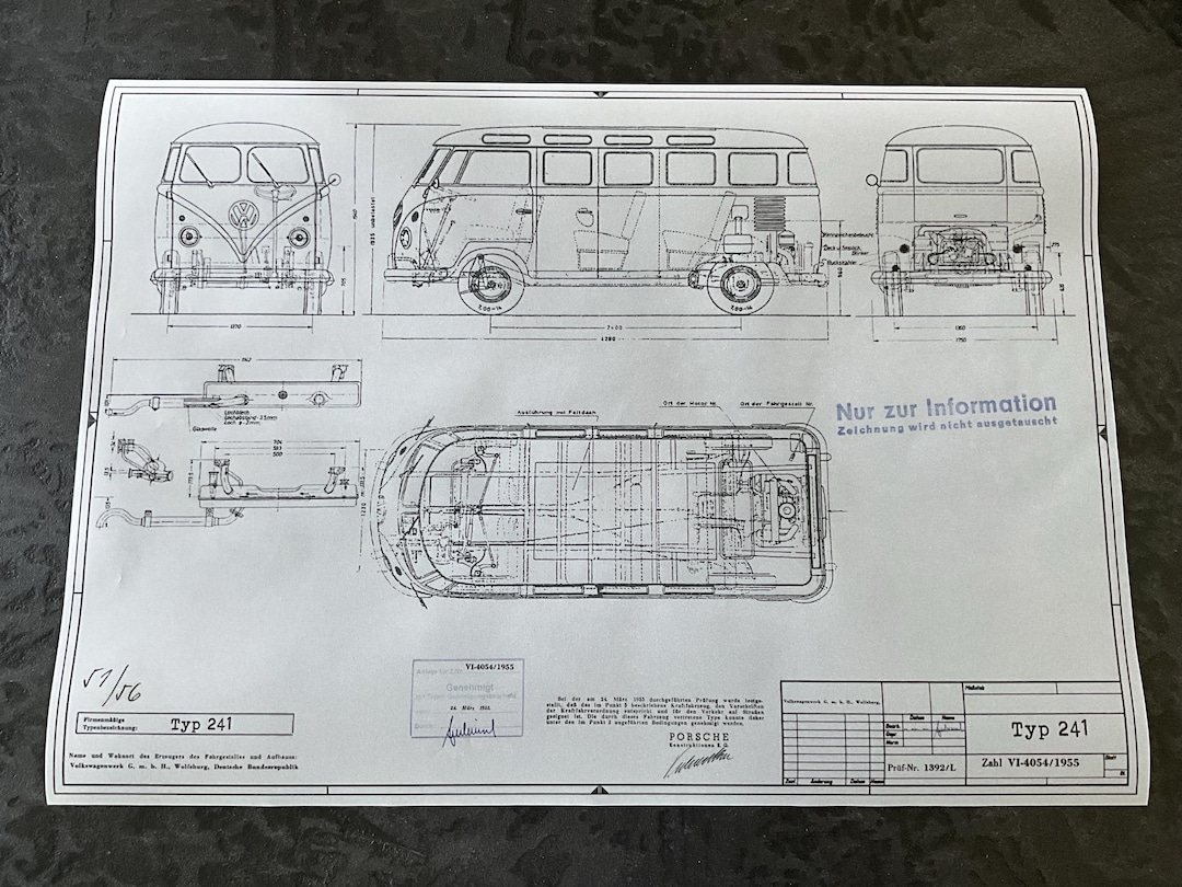 Kombi T1 Samba 241 VW Construction Drawing ART Work Blueprint - Etsy