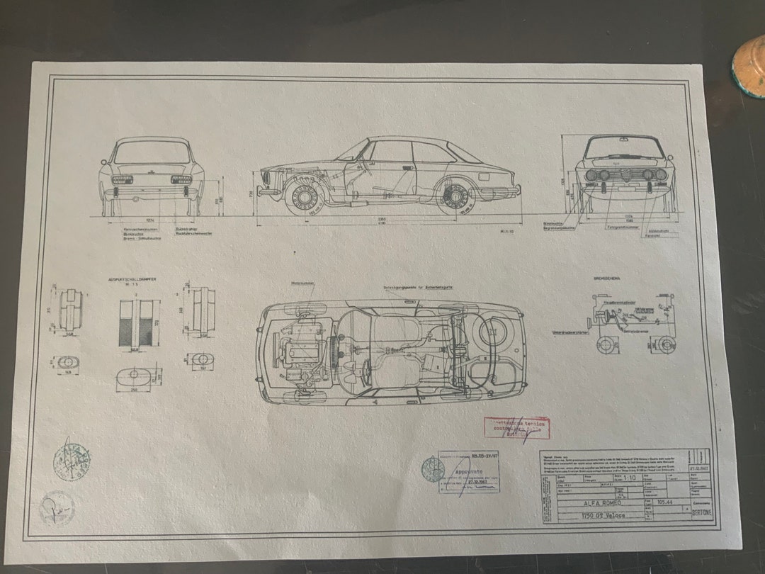 Alfa Romeo 1750 GT Veloce GTV Bertone 1967 Blueprint Construction ...