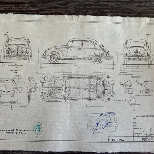 Vw Beetle Blueprint - Etsy