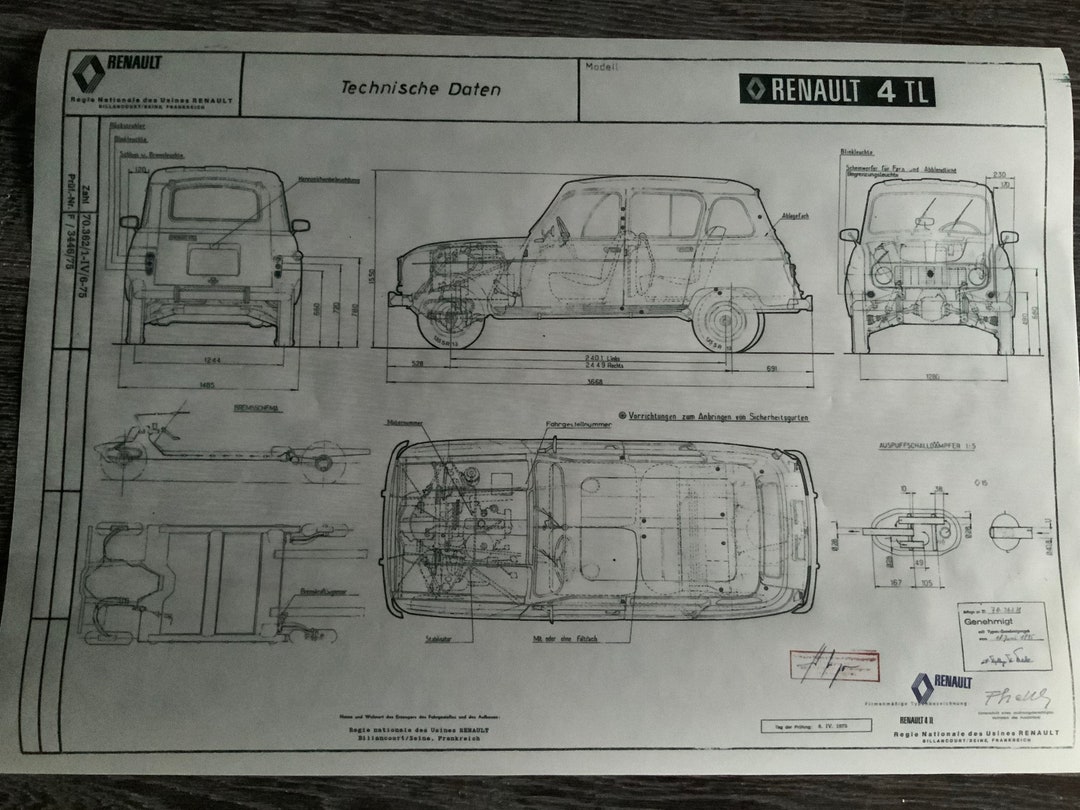 Renault R4 TL 1975 Construction Drawing ART Work Blueprint - Etsy