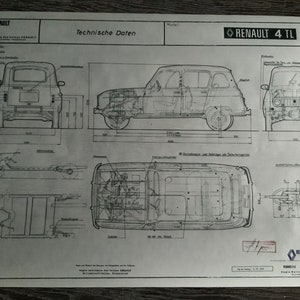 Renault R4 TL 1975 Construction Drawing ART Work Blueprint - Etsy