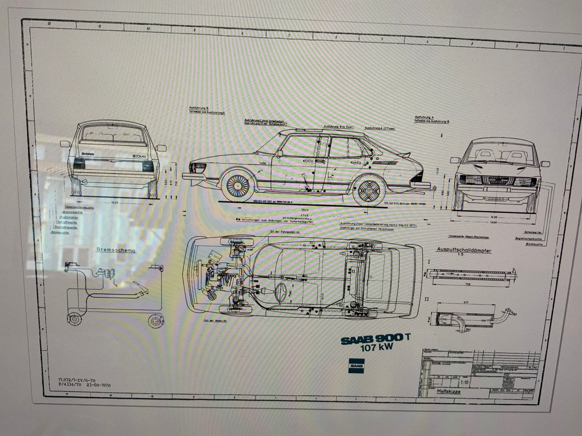 Saab 900 T 1978 Construction Drawing ART Work Blueprint - Etsy UK