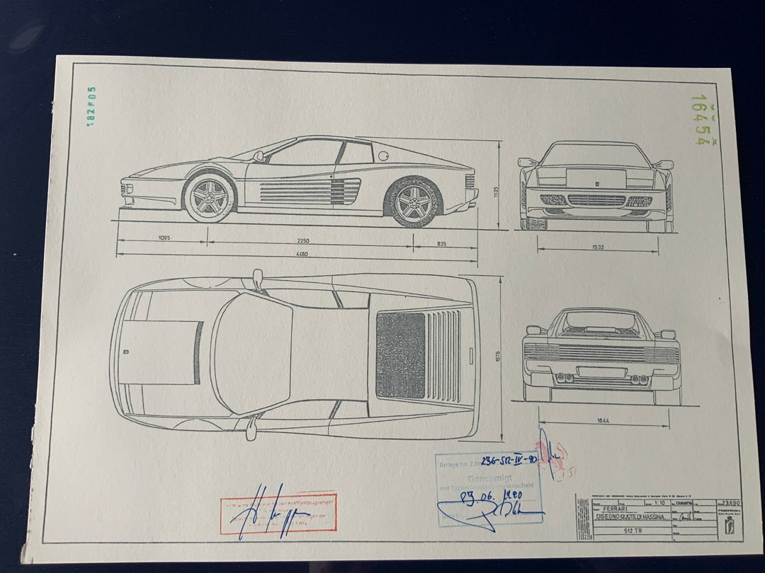 Construction Drawing ART Work Ferrari 512 TR 1990 - Etsy