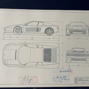Construction Drawing ART Work Ferrari 512 TR 1990 - Etsy