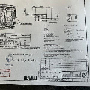 Renault R5 122B ALPINE Turbo Gordini From 1980 Construction Drawing ART Work Blueprint - Etsy