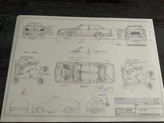 Mercedes W124 Cabrio 1990 Blueprint Konstruktionszeichnung ART | Etsy