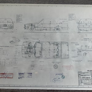 E30 BMW 325i Convertible 1986 Engineering Drawing Artwork - Etsy