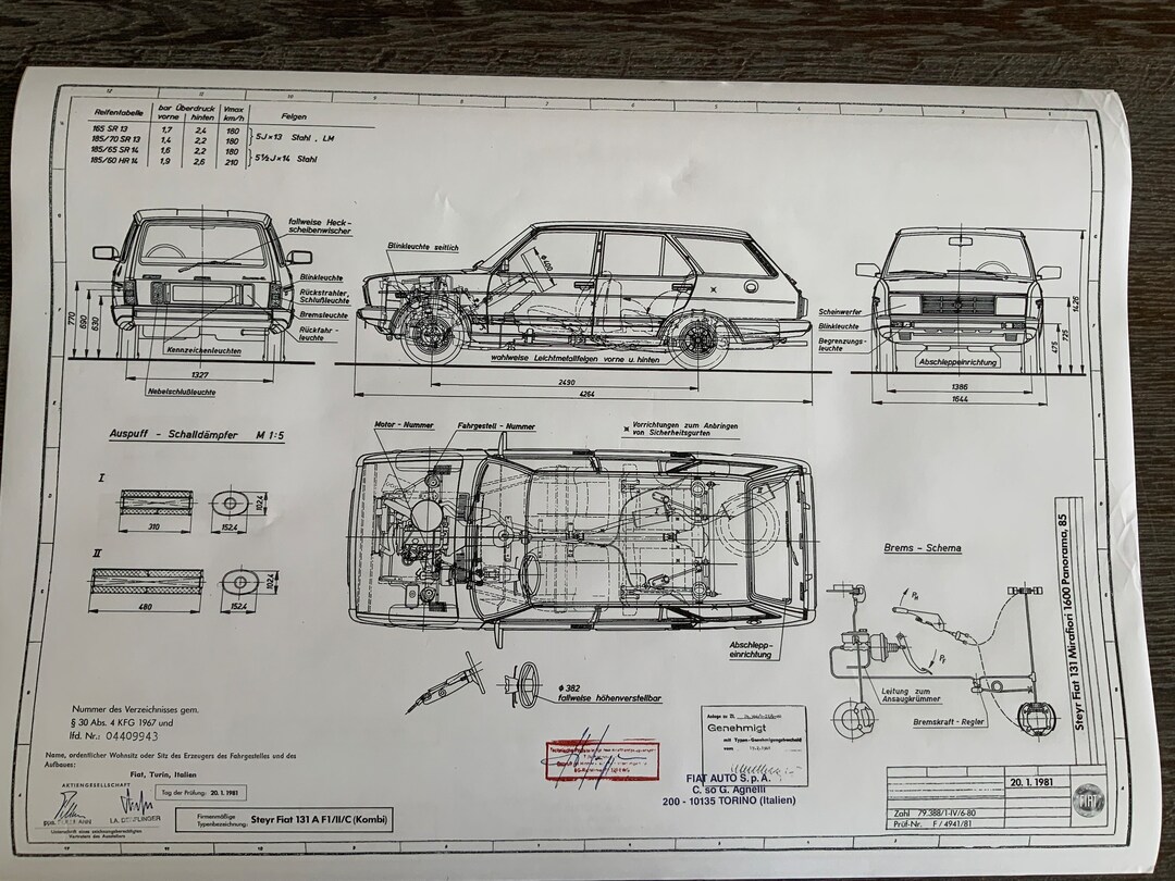 Fiat 131 Mirafiori 1600 Panorama 85 Station Wagon 1981 Design Drawing ...