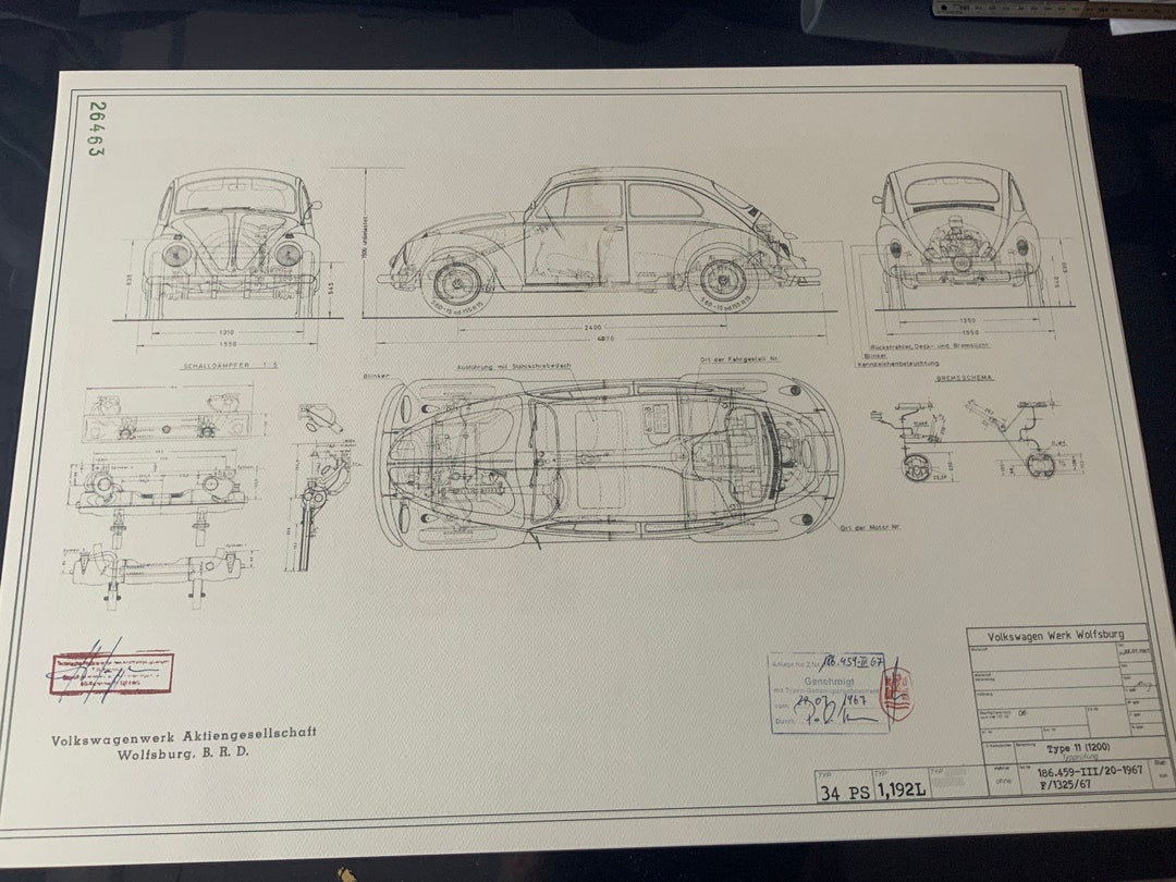 Beetle 1200 34 1967 Construction Drawing ART Work Blueprint 186459 - Etsy