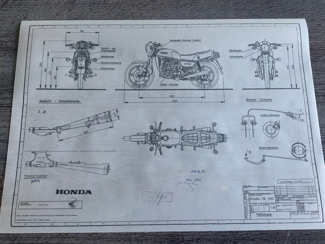 Honda CX 500 1978 Construction Drawing ART Work Blueprint - Etsy