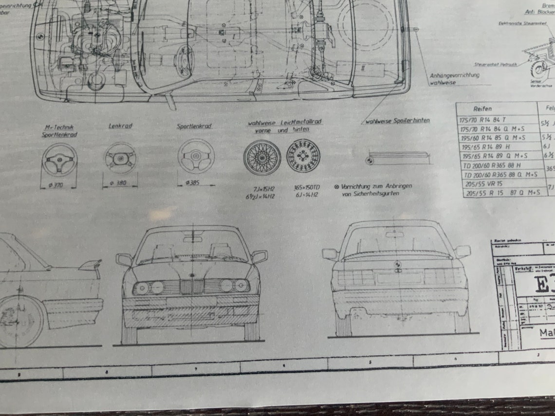 E30 BMW 325i Sport Package 1987 Construction Drawing Artwork - Etsy