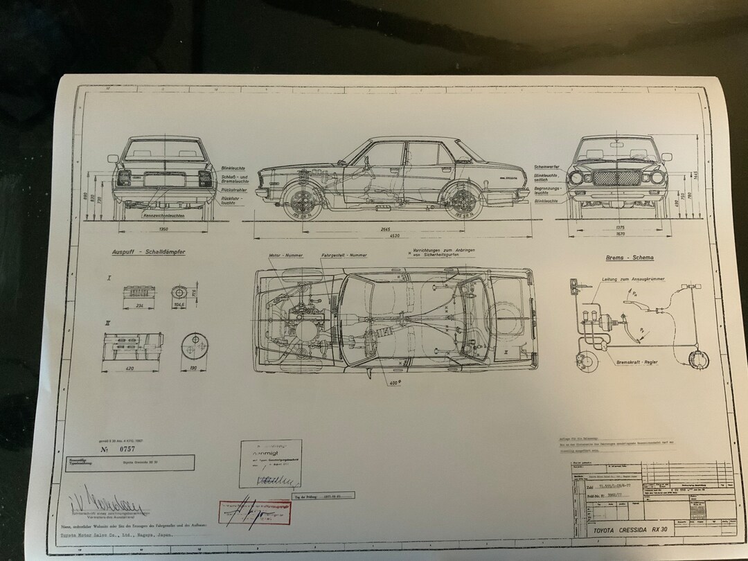 Toyota Cressida RX 30 1977 Construction Drawing ART Work Blueprint - Etsy