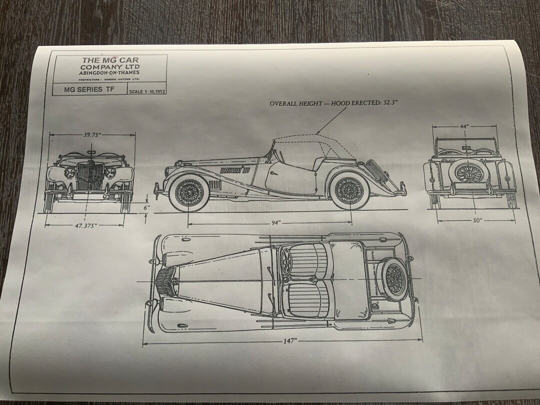 MG TF 1952 Construction Drawing ART Work Blueprint - Etsy