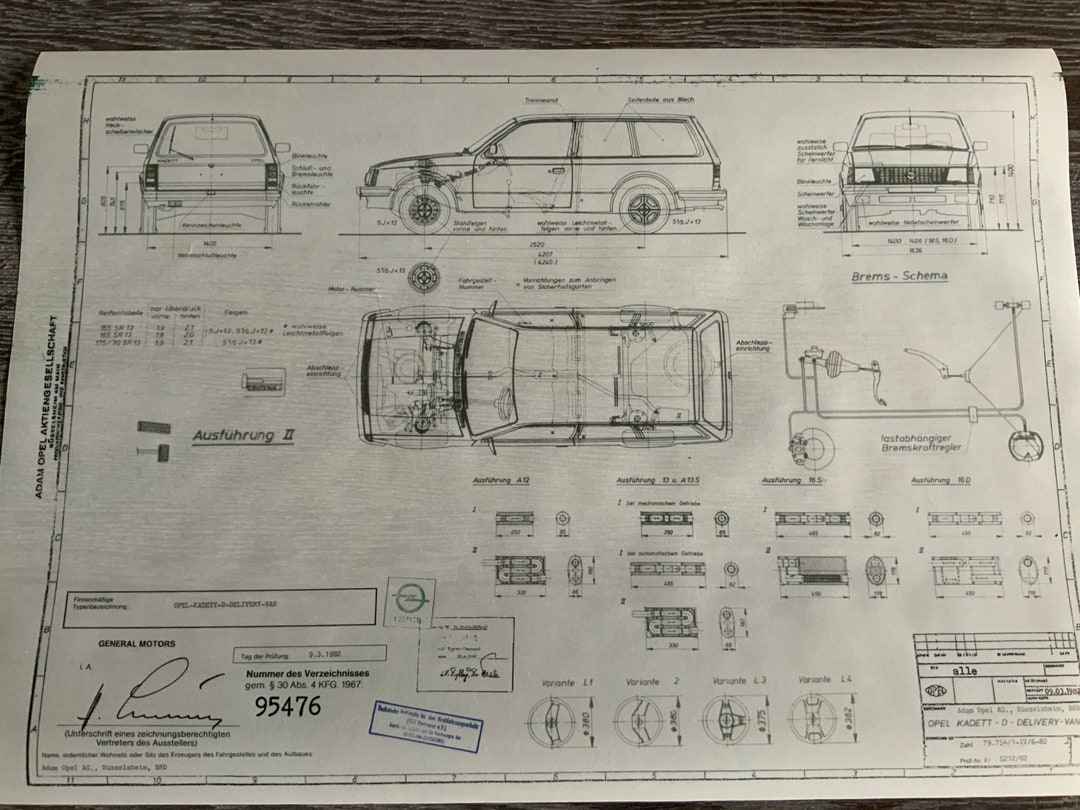 Opel Kadett D -delivery-van Kombi 1982 Construction Drawing ART Work ...
