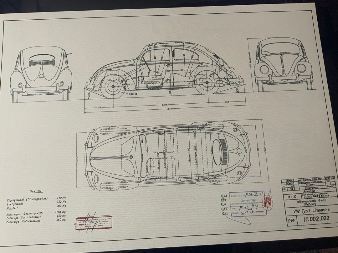 Beetle Oval 1952 Construction Drawing ART Work Blueprint - Etsy