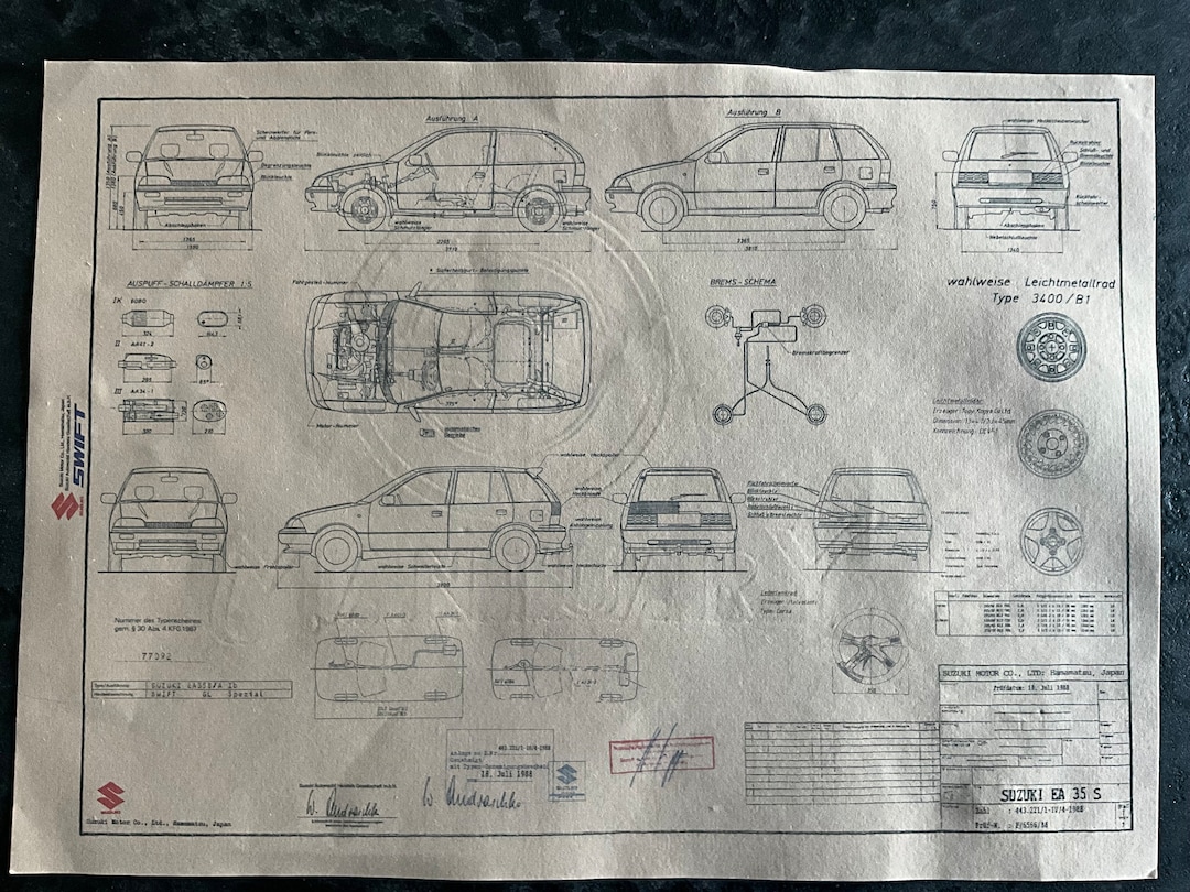Suzuki Swift From 1988 EA 35 S Construction Drawing ART Work Blueprint ...