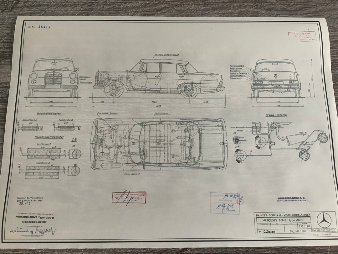 Mercedes W110 200 D 1965 Blueprint Construction Drawing ART Work - Etsy