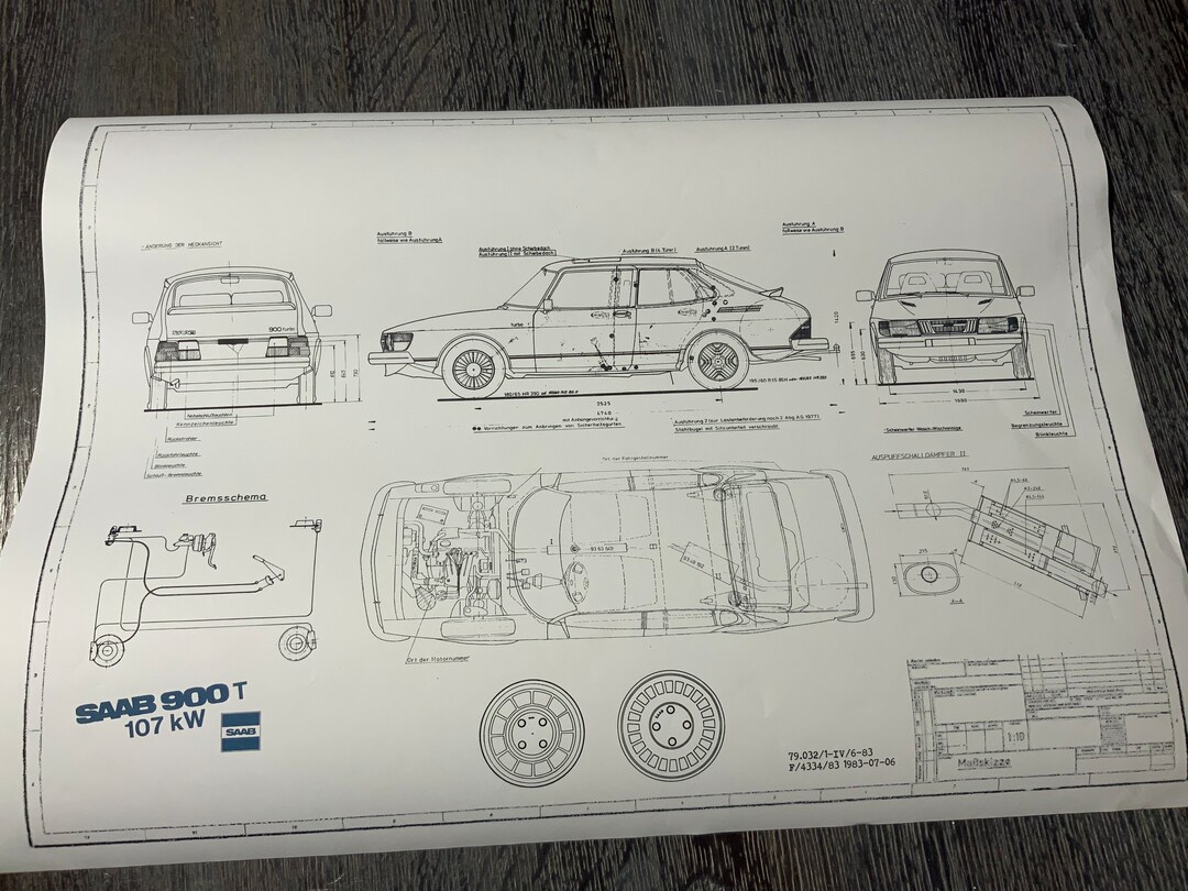 Saab 900 T 107kw 1983 Construction Drawing ART Work Blueprint - Etsy