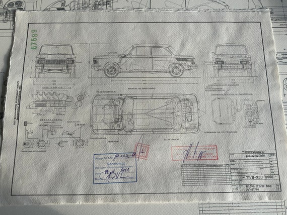 NSU Prinz 1200 C 1968 Construction Drawing ART Work Blueprint - Etsy