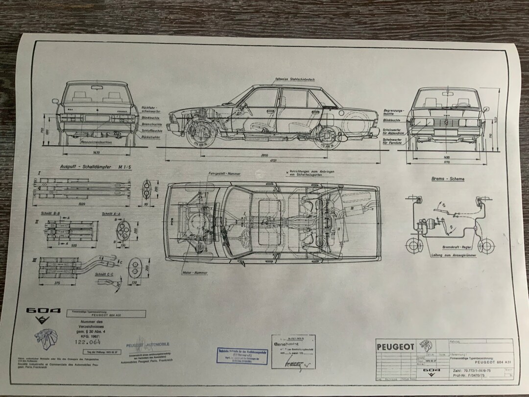 Peugeot 604 V6 1975 Construction Drawing ART Work - Etsy
