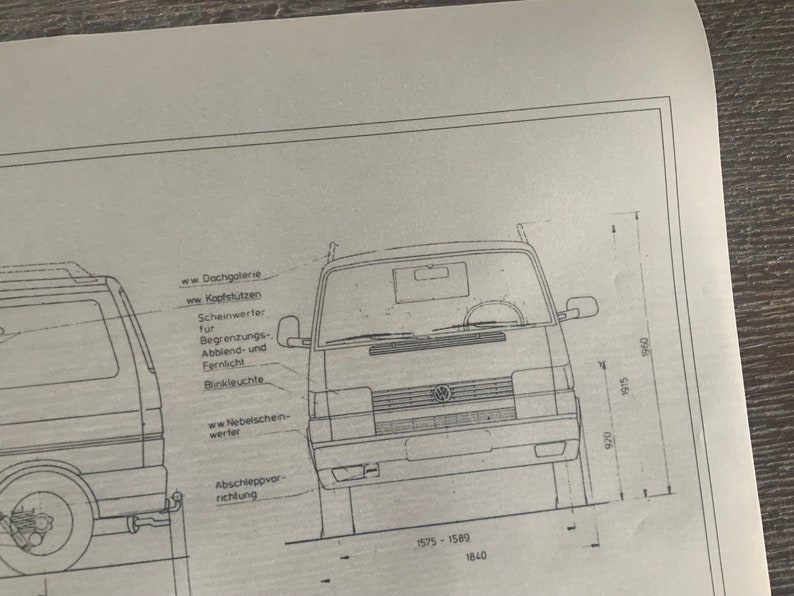 T4 Type 70D Kombi 1990 Construction Drawing ART Work Blueprint. - Etsy