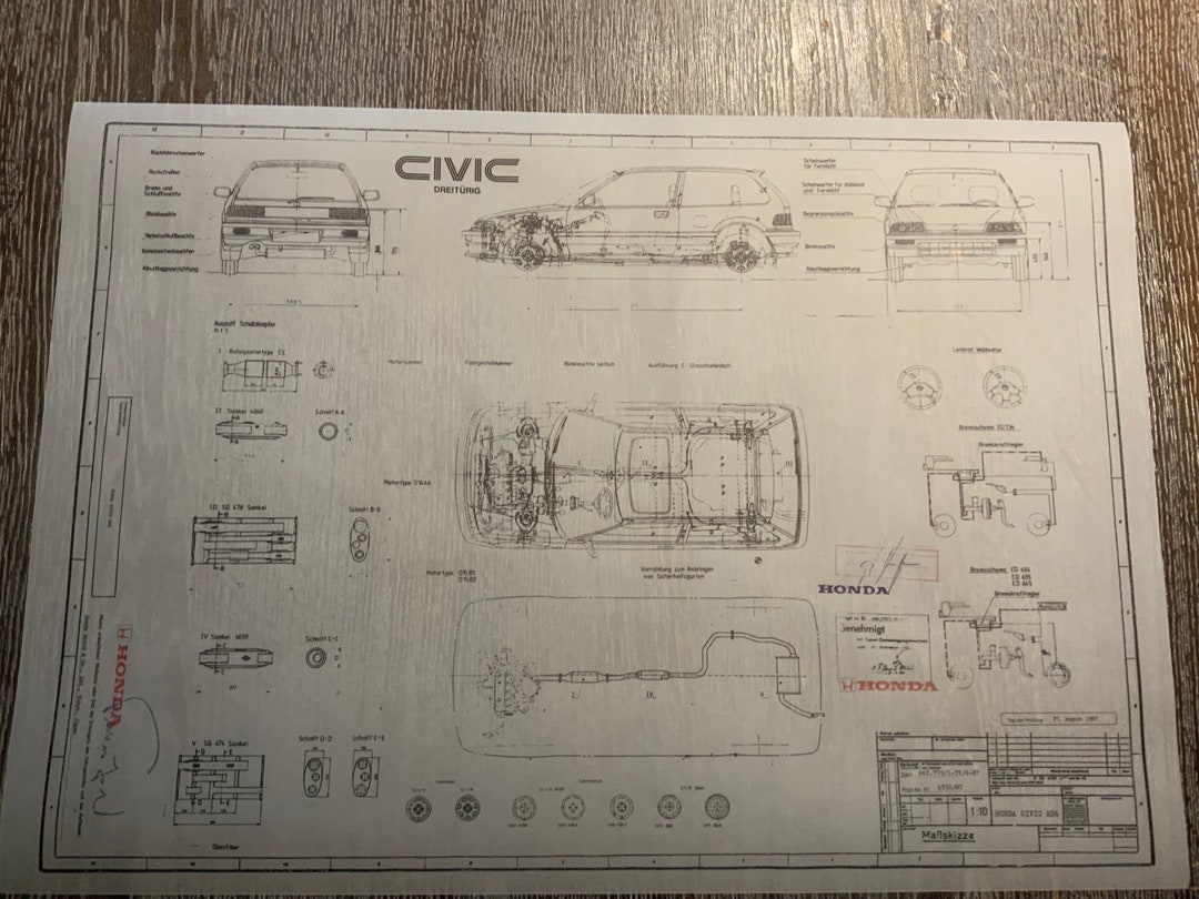 Honda Civic ED6 1987-91 Construction Drawing ART Work Blueprint - Etsy