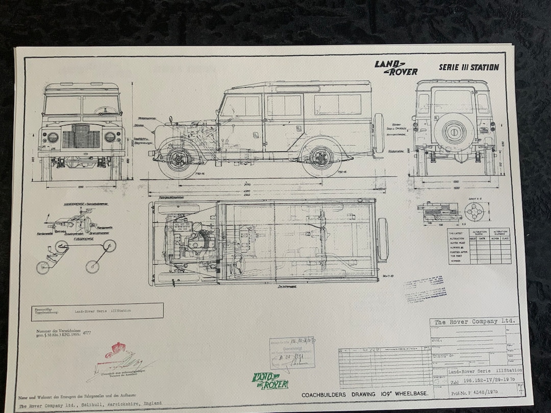 Land Rover Series III 1970 109" Artwork Construction Drawing Blueprint ...