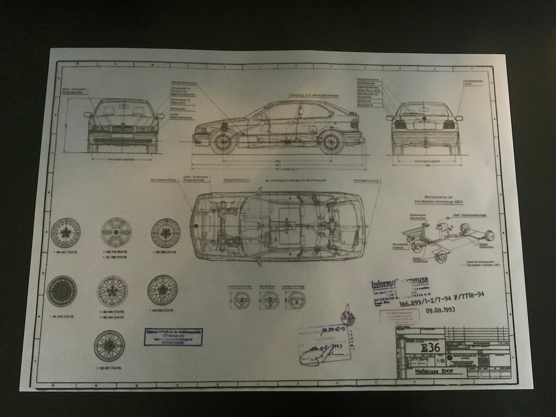 BMW E36 Compact Construction Drawing ART Work Blueprint - Etsy Australia