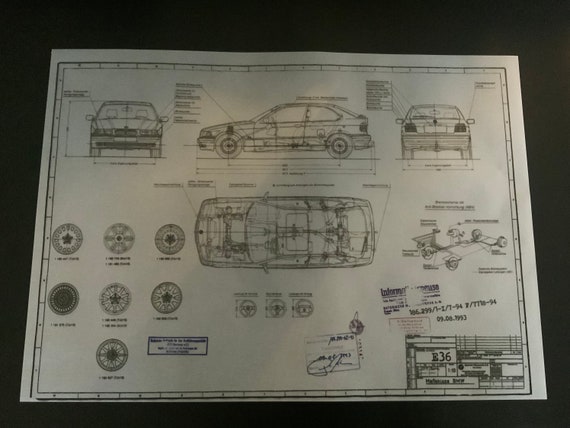 BMW E36 Compact Konstruktionszeichnung ART work Blueprint | Etsy