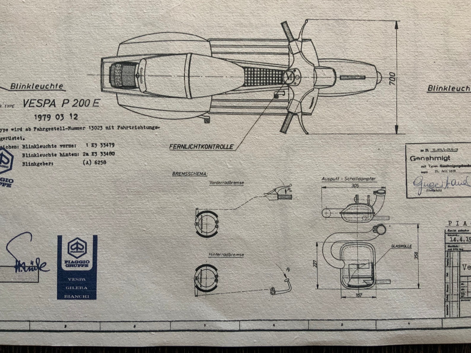 Vespa P 200 E 1978 Construction Drawing ART Work Blueprint - Etsy