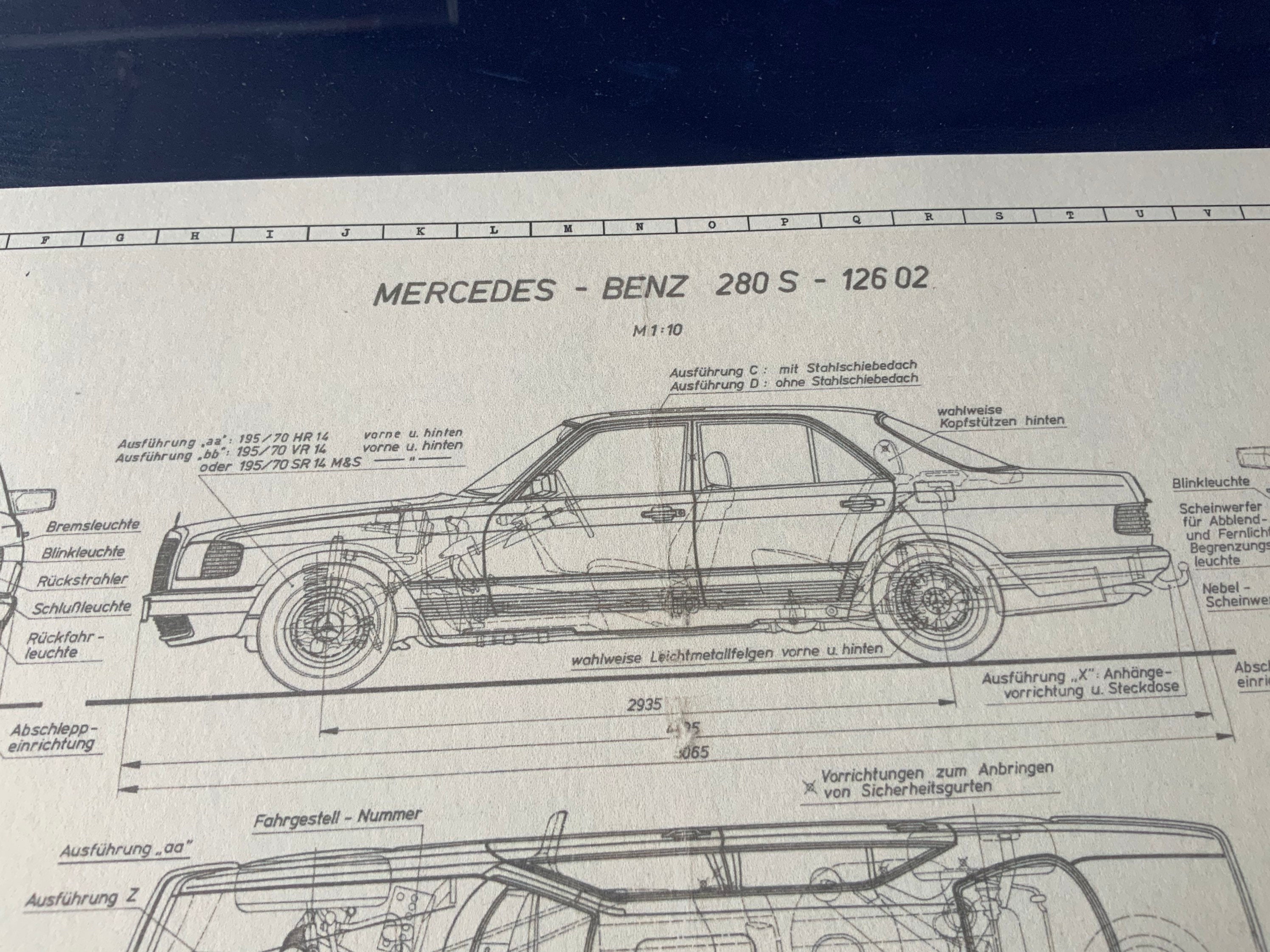 Mercedes W 126 Sedan 1979 construction drawing ART work