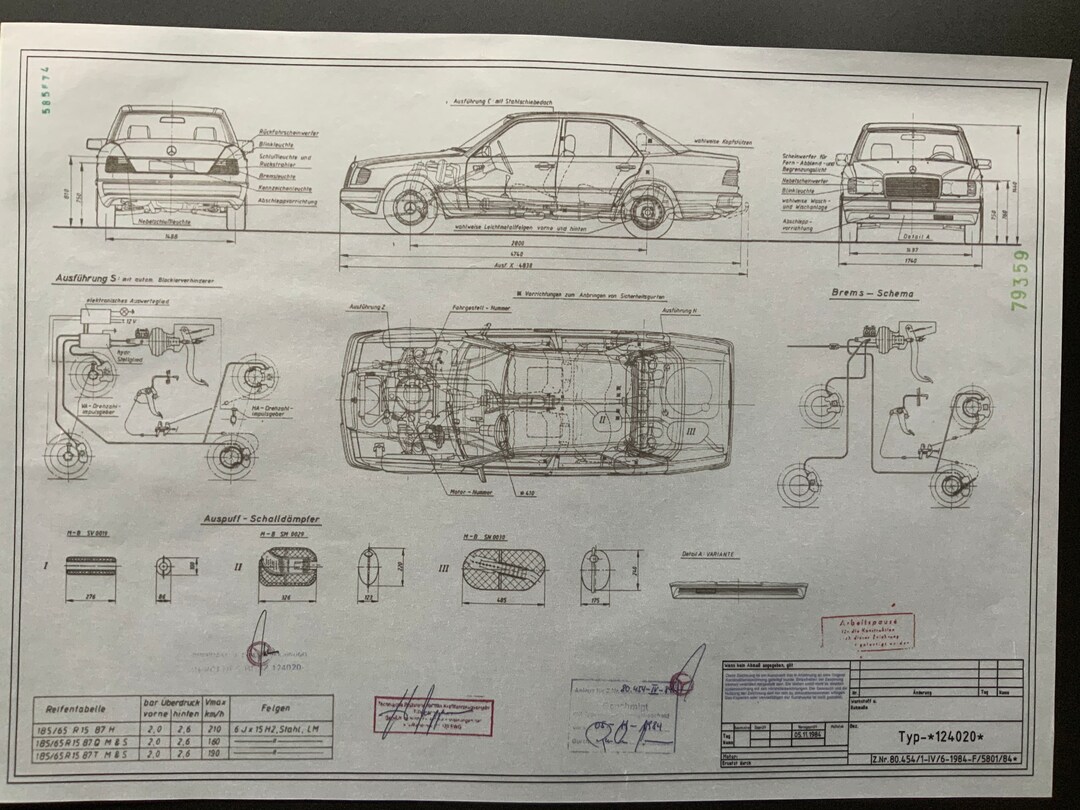 Mercedes W124 Sedan Construction Drawing ART Work - Etsy