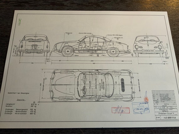 VW Karmann Ghia Type 14 Coupe 1957 Design Drawing ART Work - Etsy