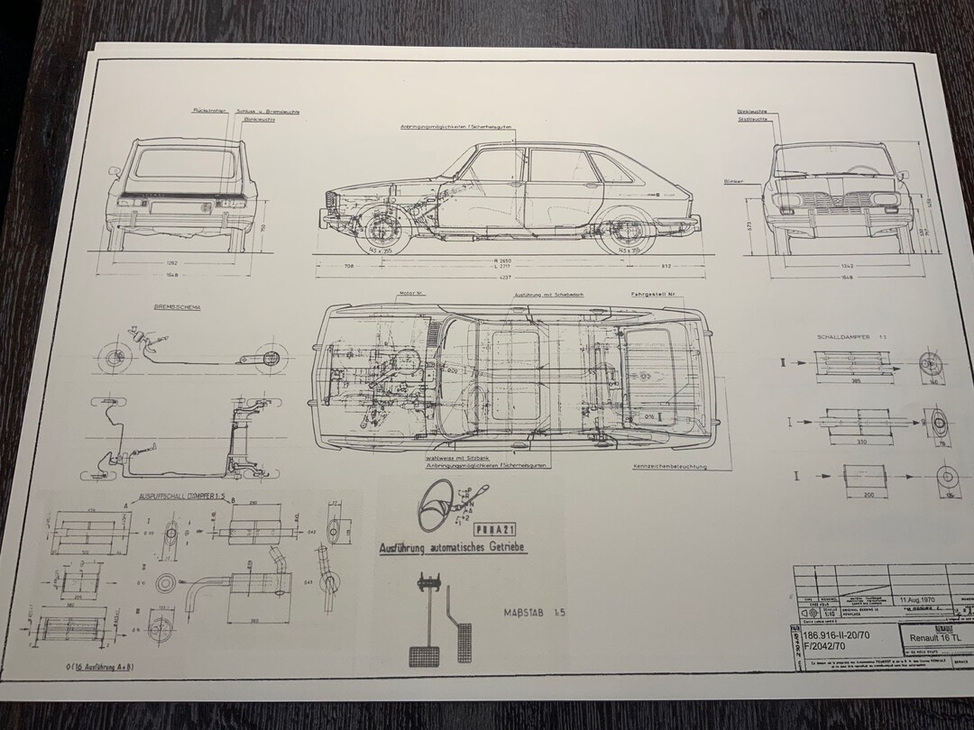 Renault 16 TL 1970 Construction Drawing ART Work Blueprint - Etsy