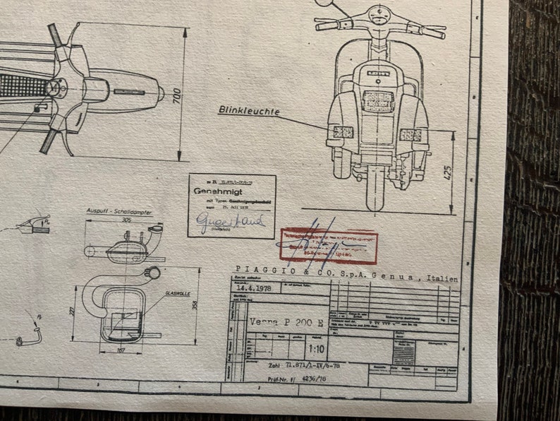 Vespa P 200 E 1978 Construction Drawing ART Work Blueprint - Etsy