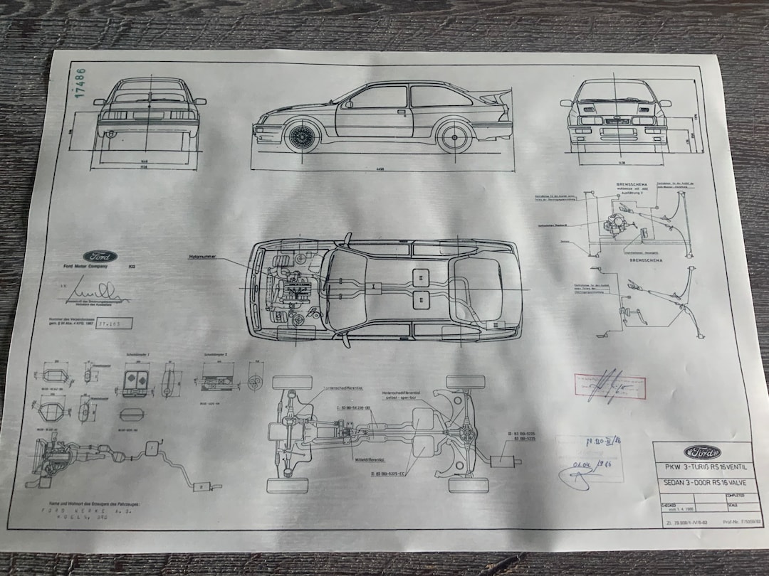 Ford Sierra Cosworth With Engine 1986 Construction Drawing ART Work ...