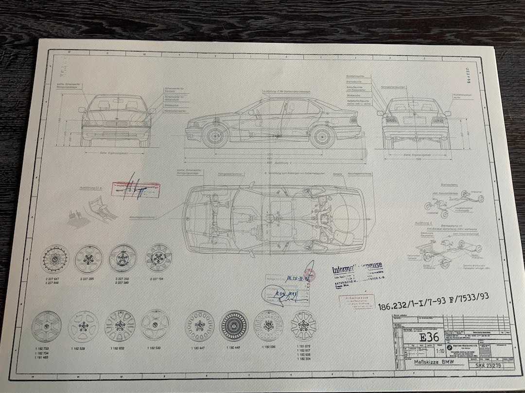 BMW E36 Sedan 1993 Construction Drawing ART Work Blueprint. - Etsy