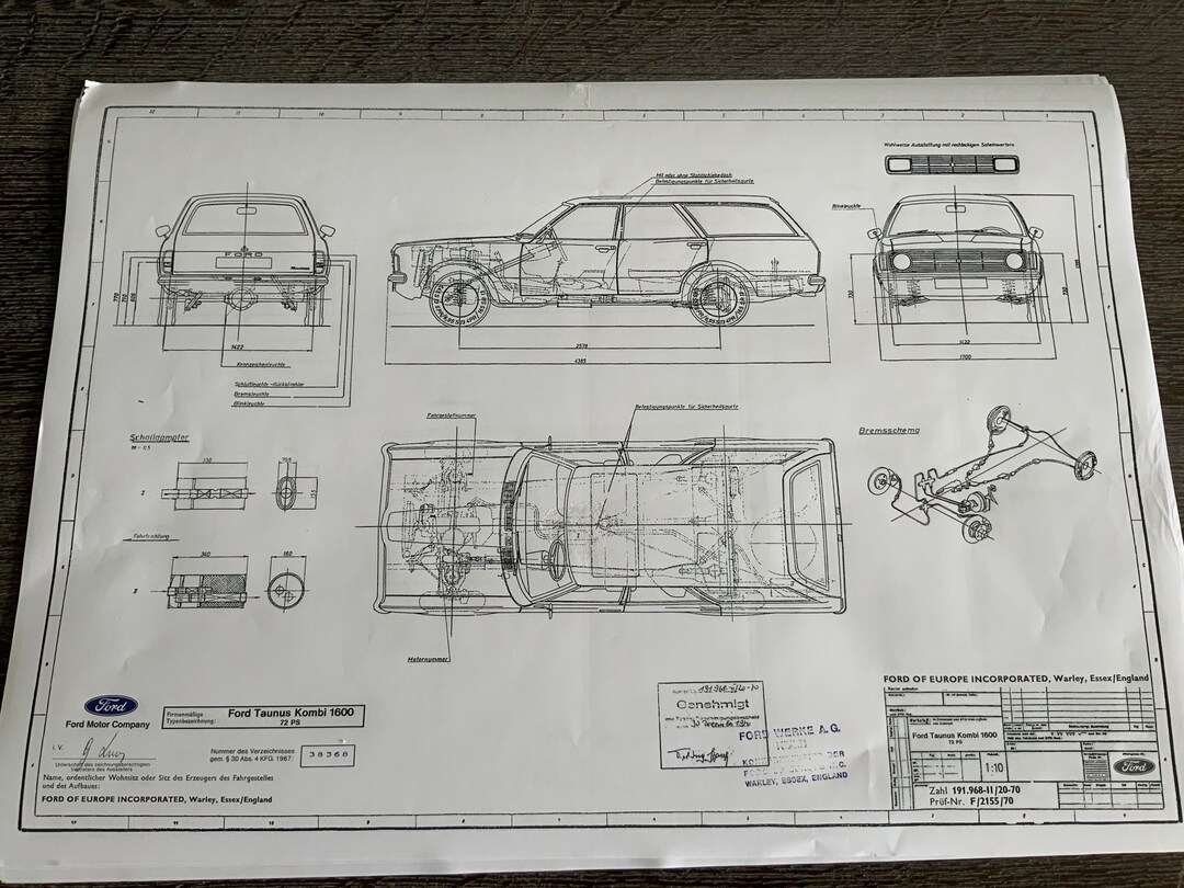 Ford Taunus Kombi 1600 72 HP 1970 Construction Drawing ART Work ...