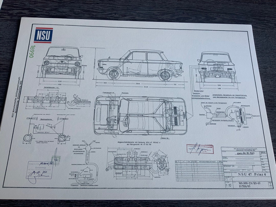 NSU 47 Prinz 4 1961 Design Drawing ART Work Blueprint - Etsy