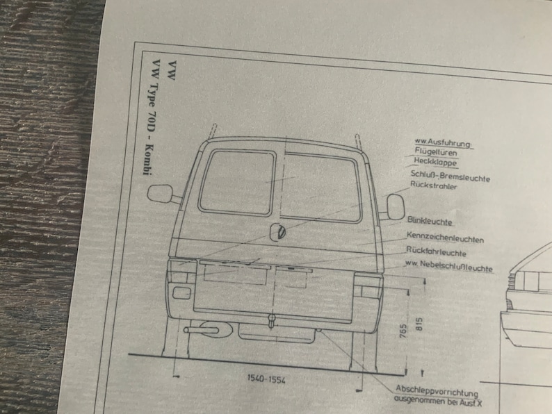 T4 Type 70D Kombi 1990 Construction Drawing ART Work Blueprint. - Etsy