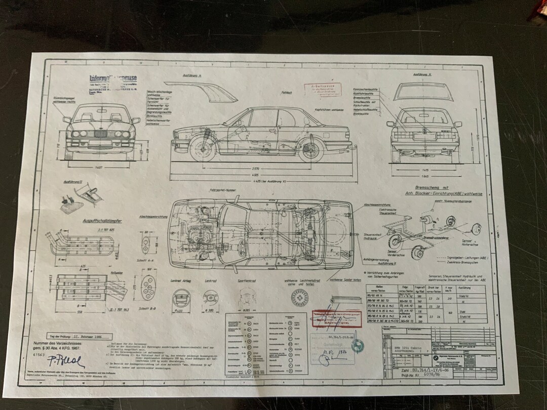 E30 BMW 325i Convertible With Hardtop 1986 Construction Drawing Artwork ...