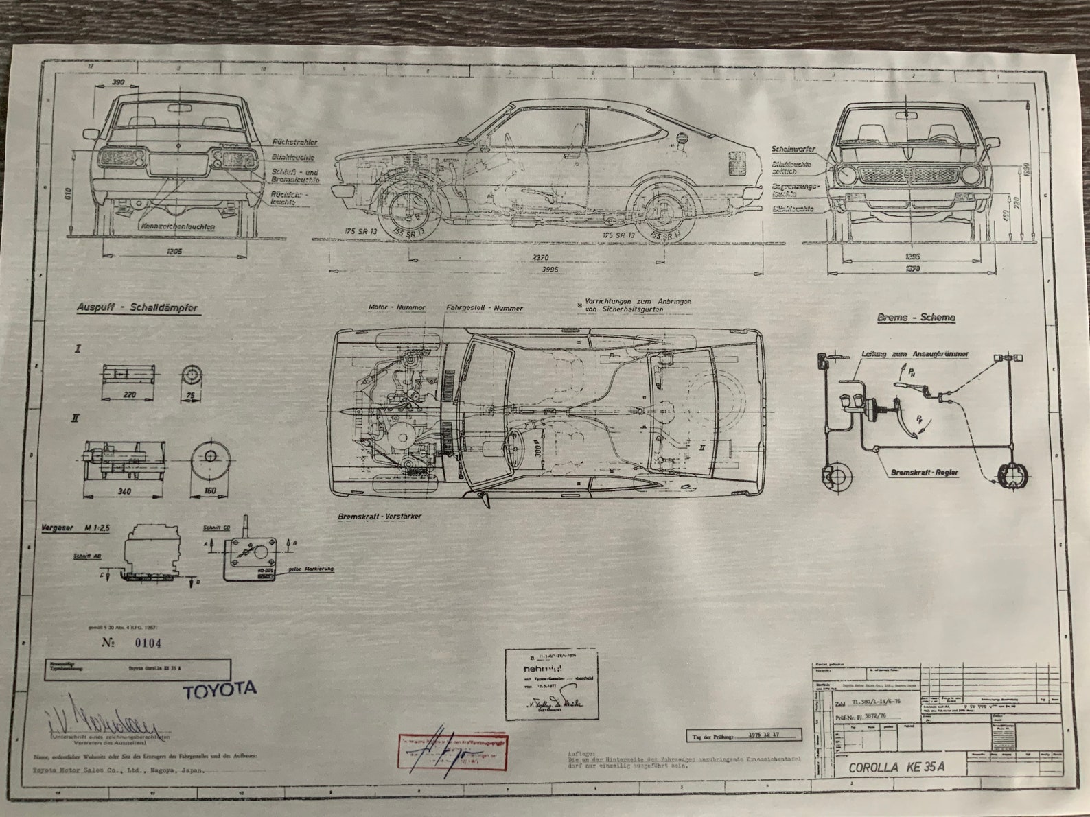 Toyota Corolla KE 35 A 1976 Construction Drawing ART Work Blueprint - Etsy