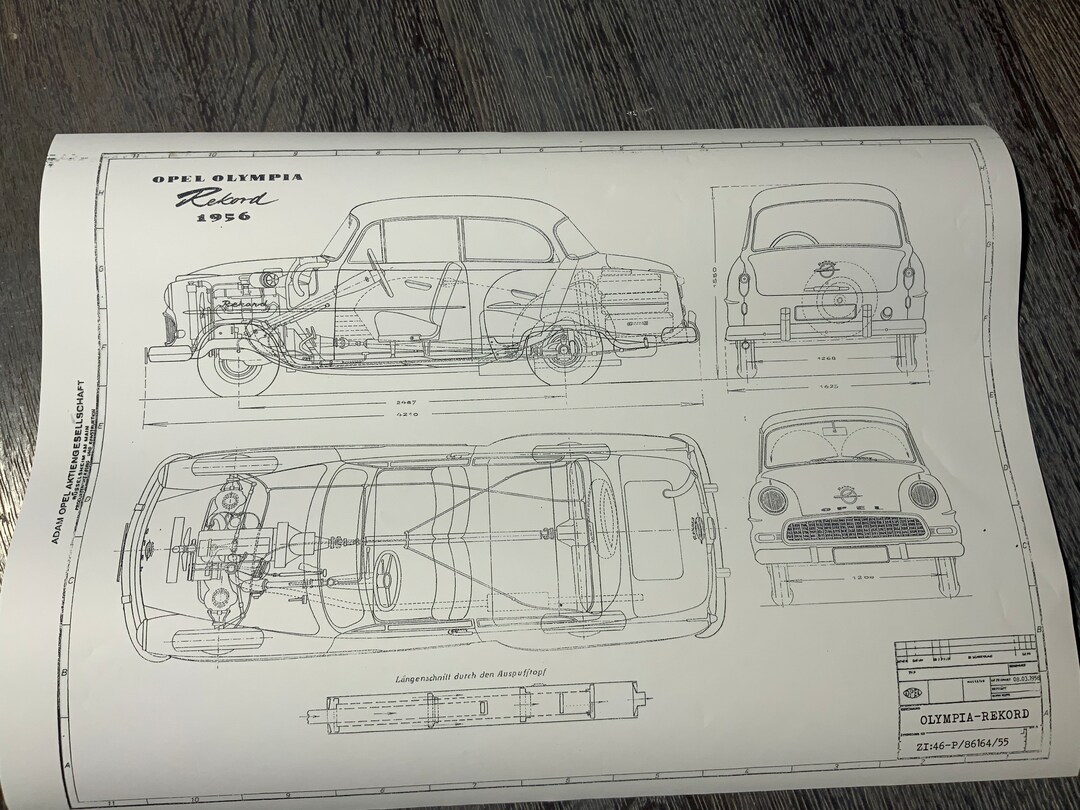 Opel Rekord 1956 Construction Drawing ART Work Blueprint - Etsy