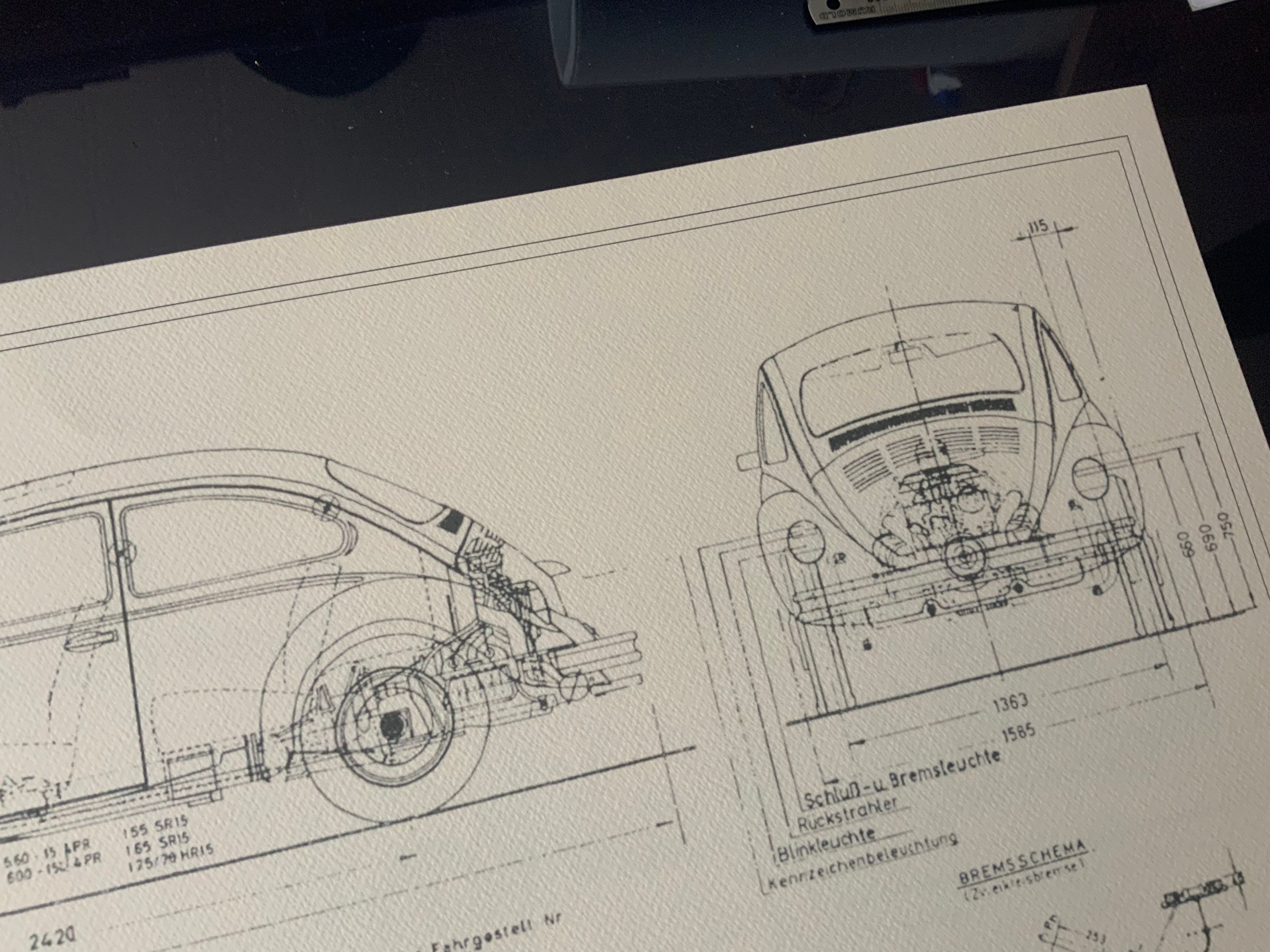 Beetle 1303 1972 construction drawing ART work Blueprint 189997