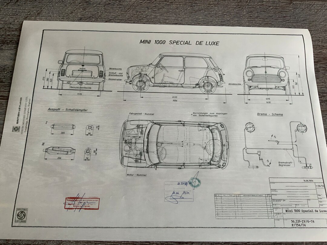 Mini 1000 Special De Luxe 1974 Design Drawing Artwork - Etsy