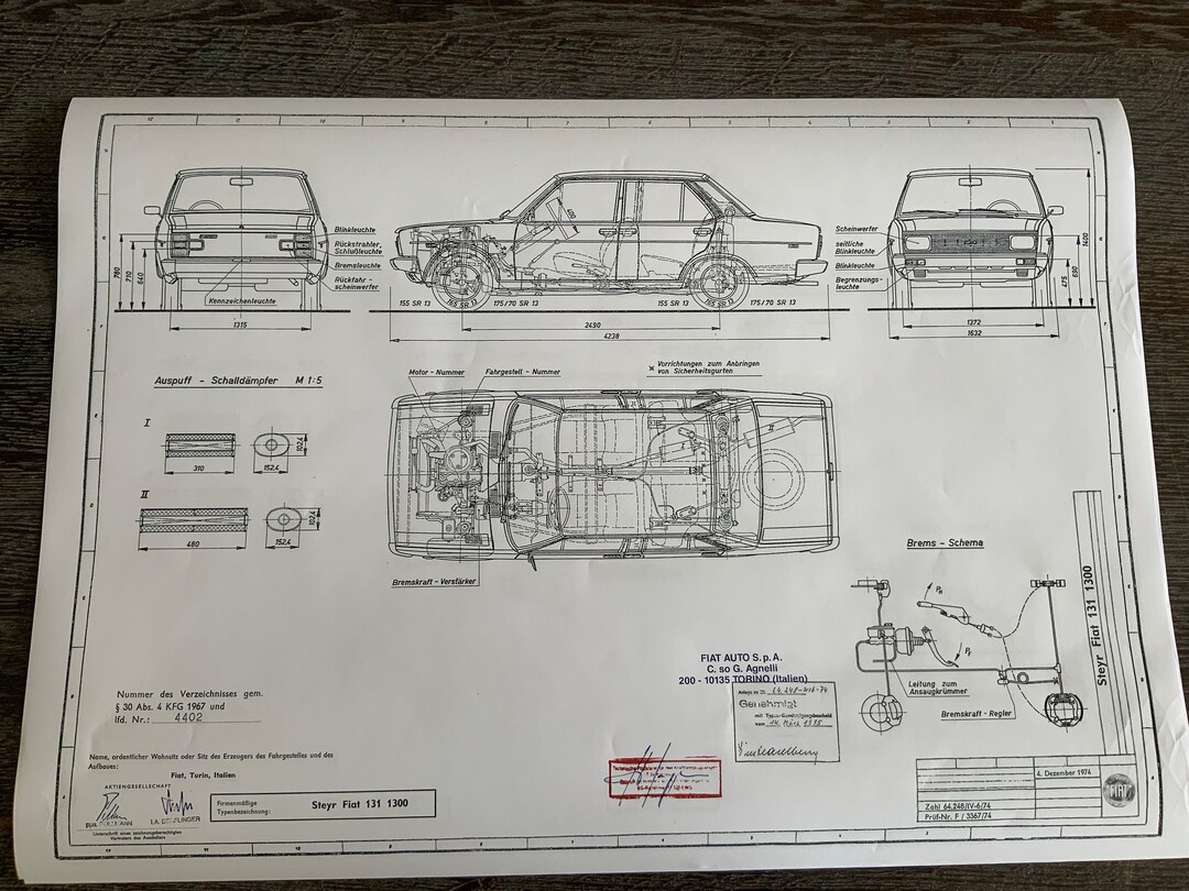 Fiat 131 1300 1974 Construction Drawing ART Work - Etsy