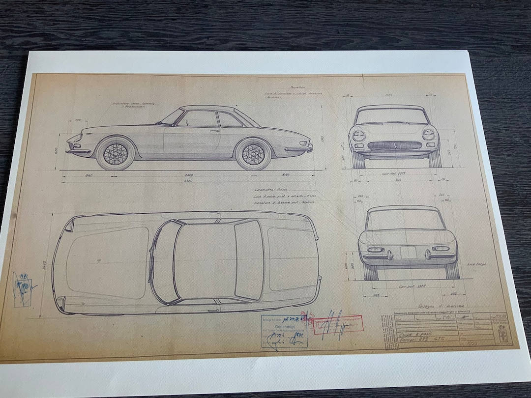Ferrari 275 GTE 1964 Construction Drawing ART Work Blueprint - Etsy