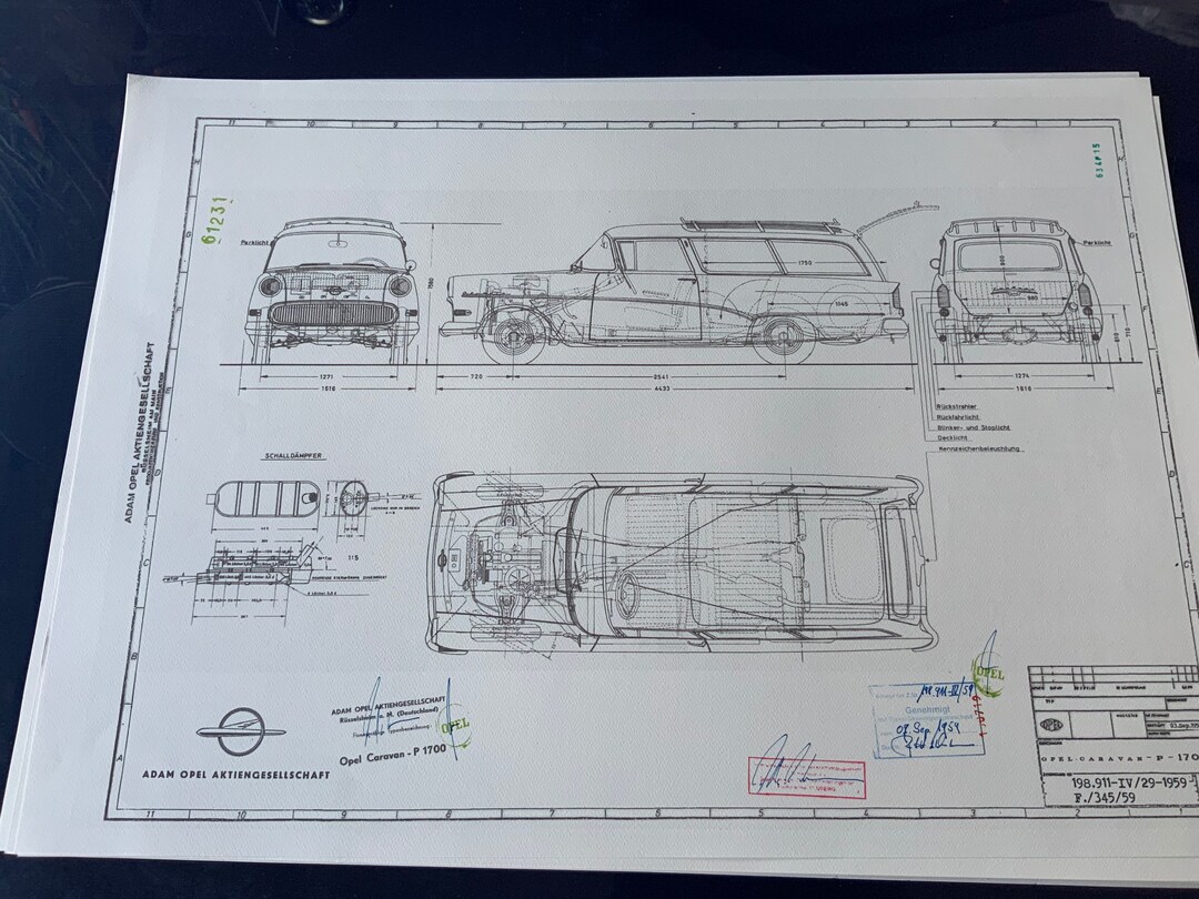 Opel Rekord Caravan P 1700 1959 dibujo de construcción obra de ARTE ...
