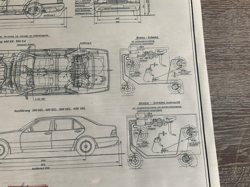 Mercedes W140 Sedan 1991 Design Drawing ART Work Blueprint - Etsy