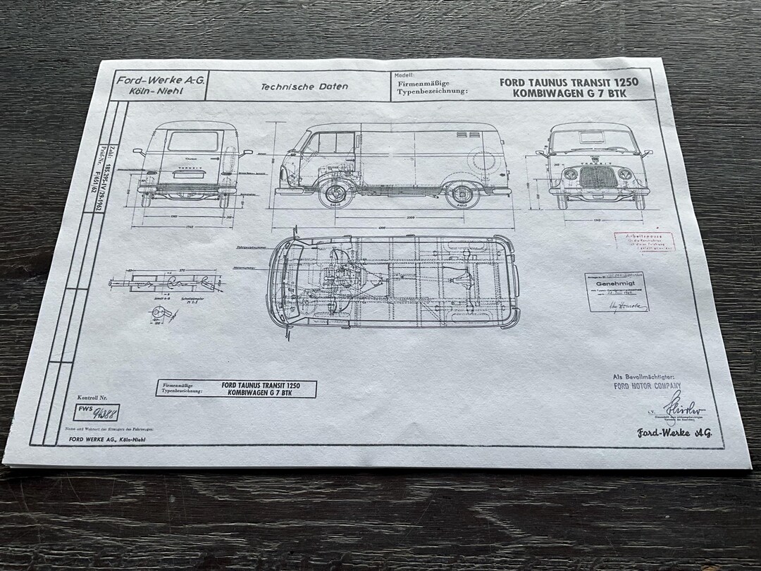 Ford Taunus Transit 1250 Station Wagon G7 BTK Construction Drawing ART ...
